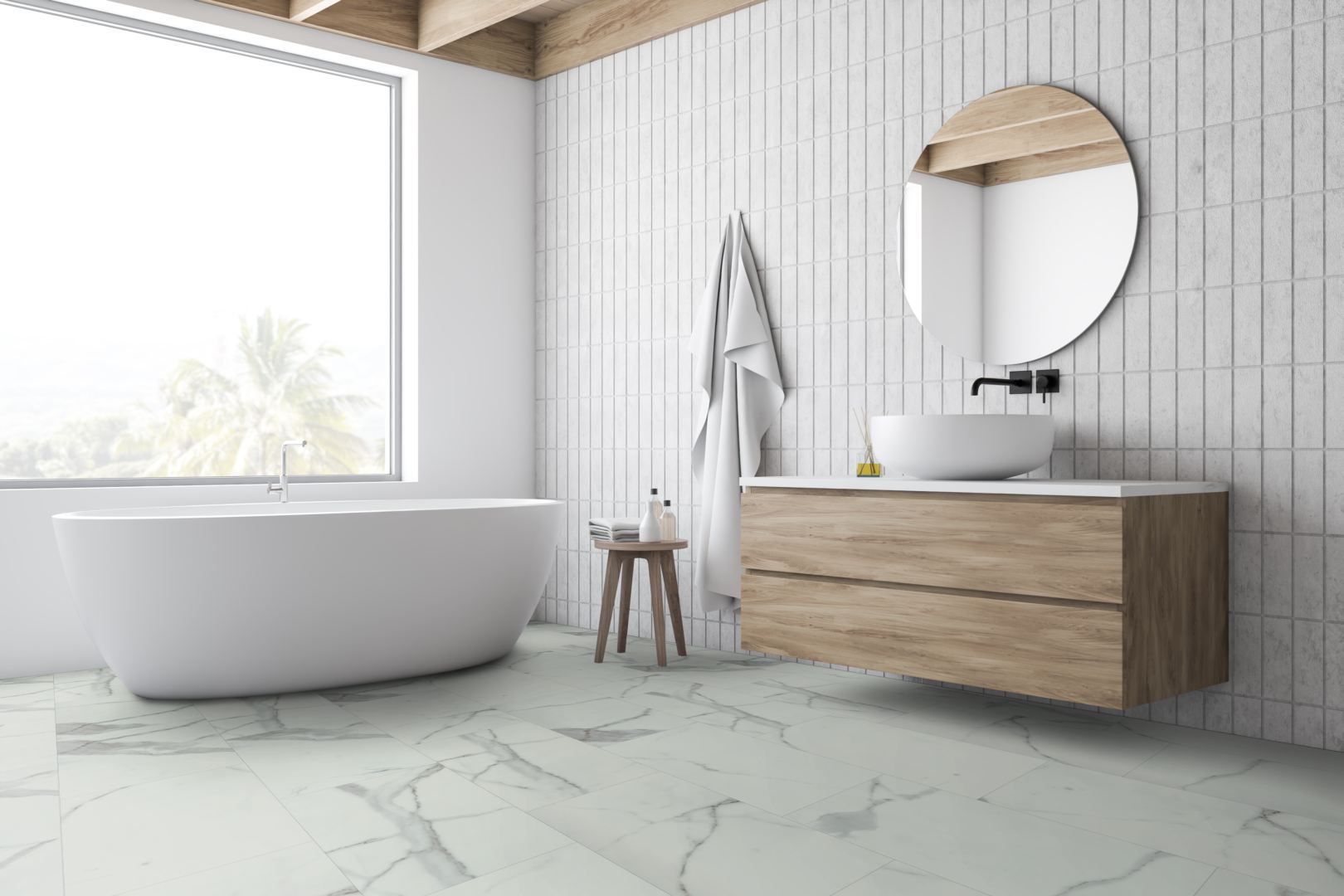 Lignum Core Carrara White Marble Matt Tile - Luxury Vinyl Tiles