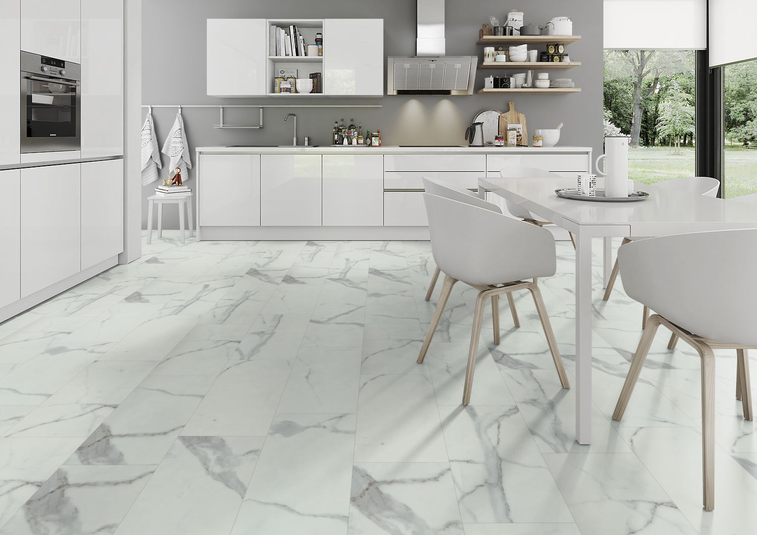 Lignum Core Carrara White Marble Matt Tile - Luxury Vinyl Tiles